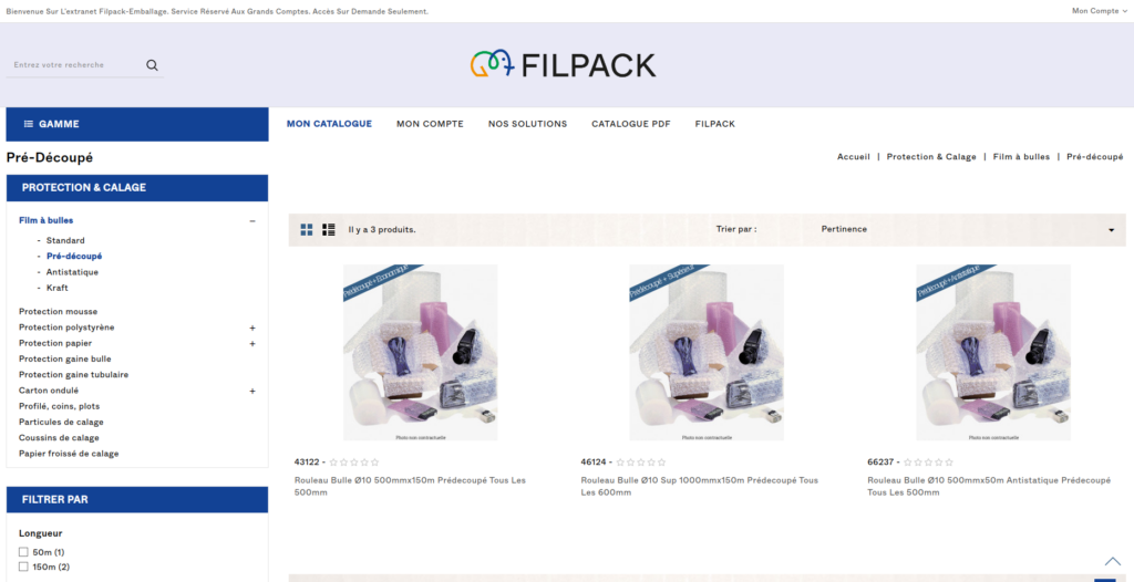 Réalisation e-commerce : b2b.filpack.fr - PliciWeb
